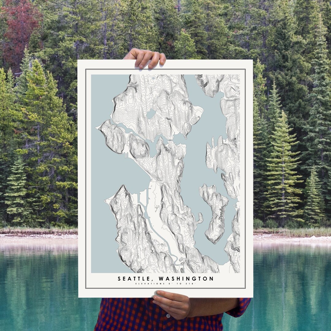 Seattle Map Poster, Modern Minimalist Topographical Art Print of ...