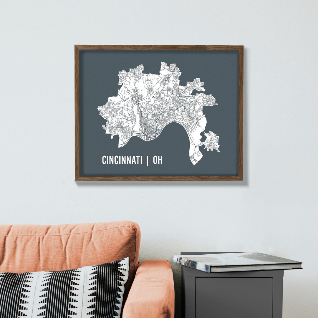 Cincinnati City Blueprint Map Poster, 16 X 20 Art Print of Cincinnati ...