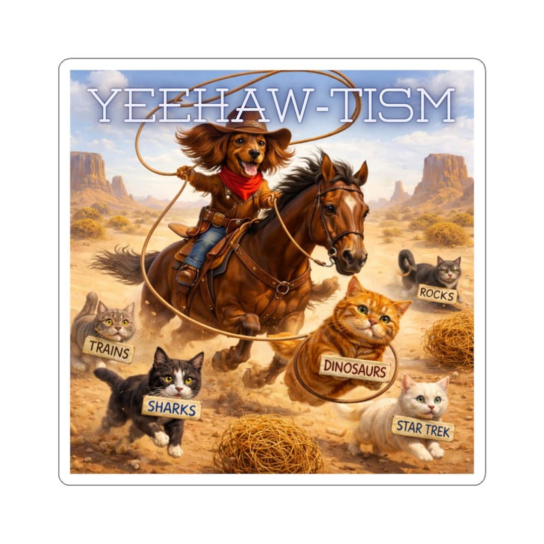 Yeehaw-tism Cowboy Cat Riding Horse Sticker | Kiss-cut Vinyl Decal - Etsy