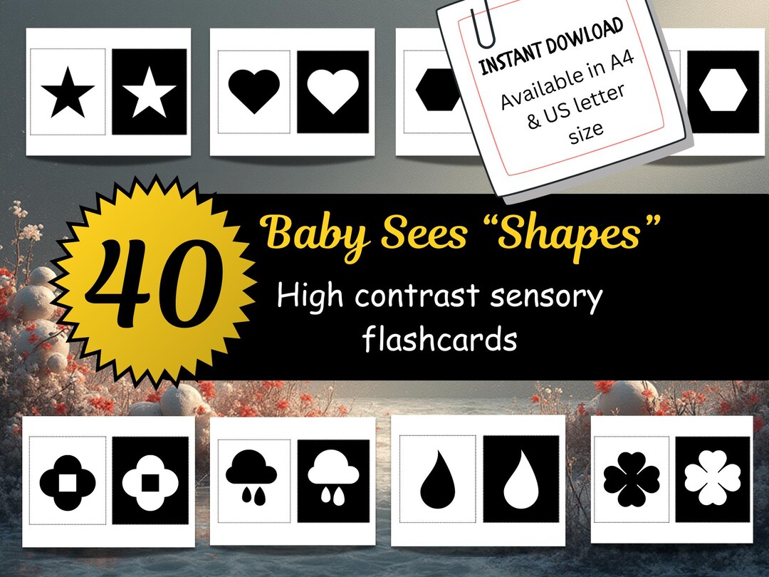Newborn Visual Stimulation Flash Cards | 40 High Contrast Shapes ...