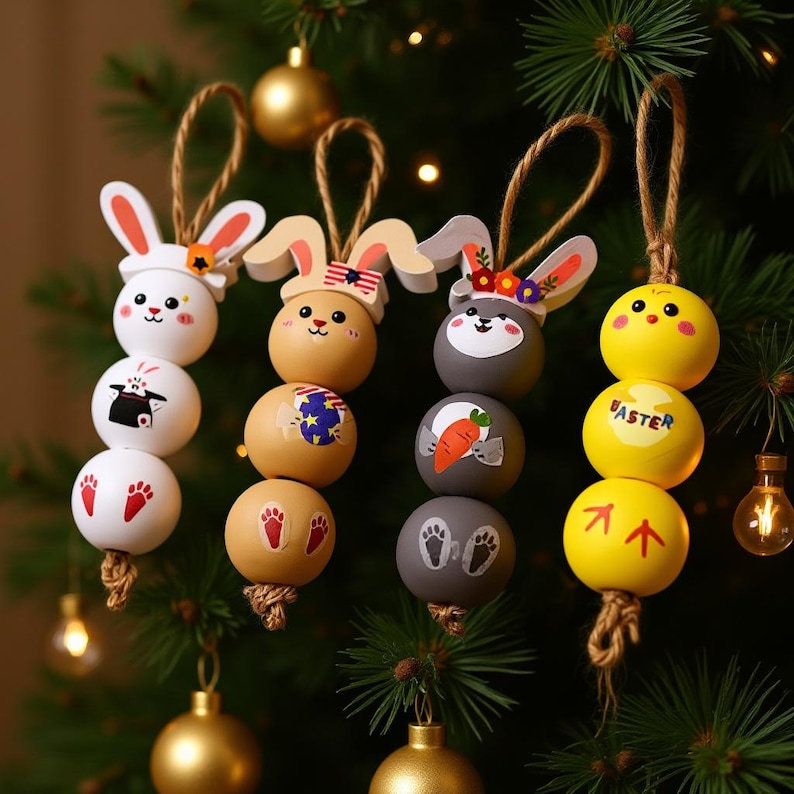 Easter Wooden Beads Craft Set | Bunny, Egg, Chick DIY Jewelry Making ...