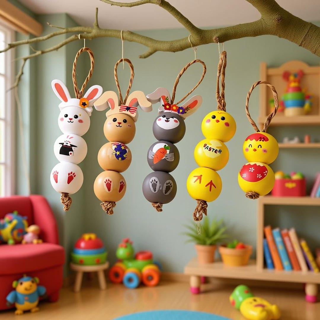 Easter Wooden Beads Craft Set | Bunny, Egg, Chick DIY Jewelry Making ...