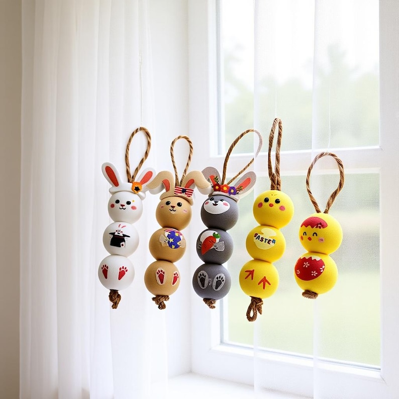 Easter Wooden Beads Craft Set | Bunny, Egg, Chick DIY Jewelry Making ...
