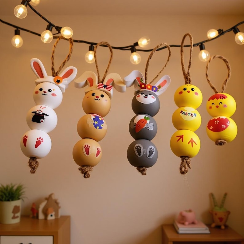 Easter Wooden Beads Craft Set | Bunny, Egg, Chick DIY Jewelry Making ...