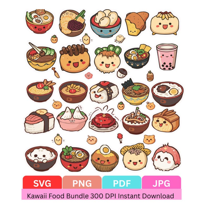 Kawaii Street Food Clipart Bundle, Asian Food Stickers (svg, Png, Jpg ...