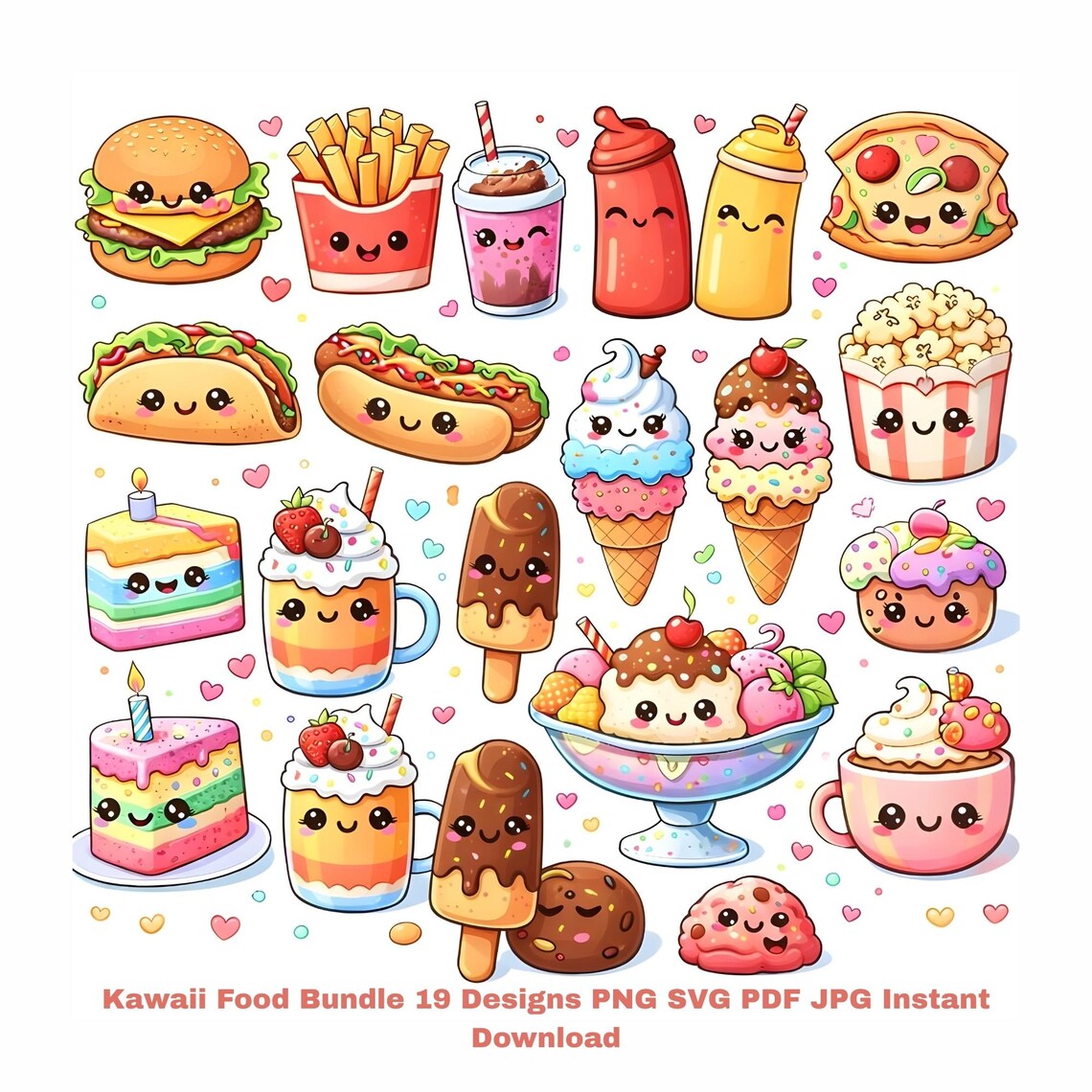 Printable Cute Drawings Kawaii Foods Clipart | Kawaii Fast Food ...