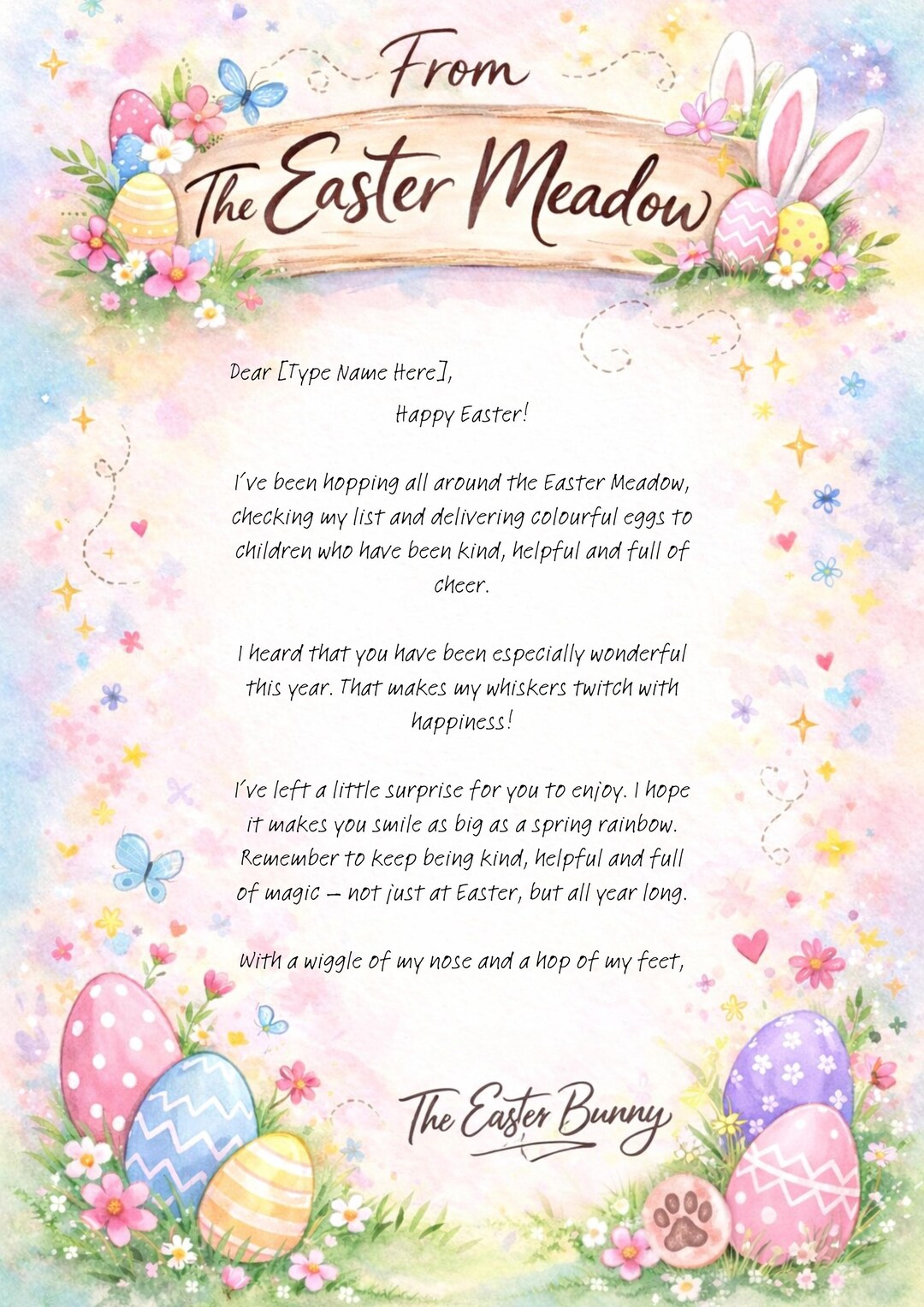 Easter Bunny Letter Template | Personalised Kids Easter Basket Surprise ...