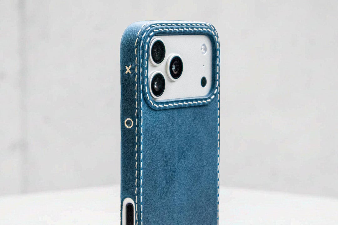 Leather iPhone Case – Jeans Blue, Magsafe Compatible, Fits iPhone 12–17 ...