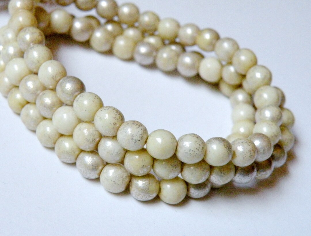 Opaque Ivory With a Silver Metallic Mercury Finish Czech Druk Glass ...