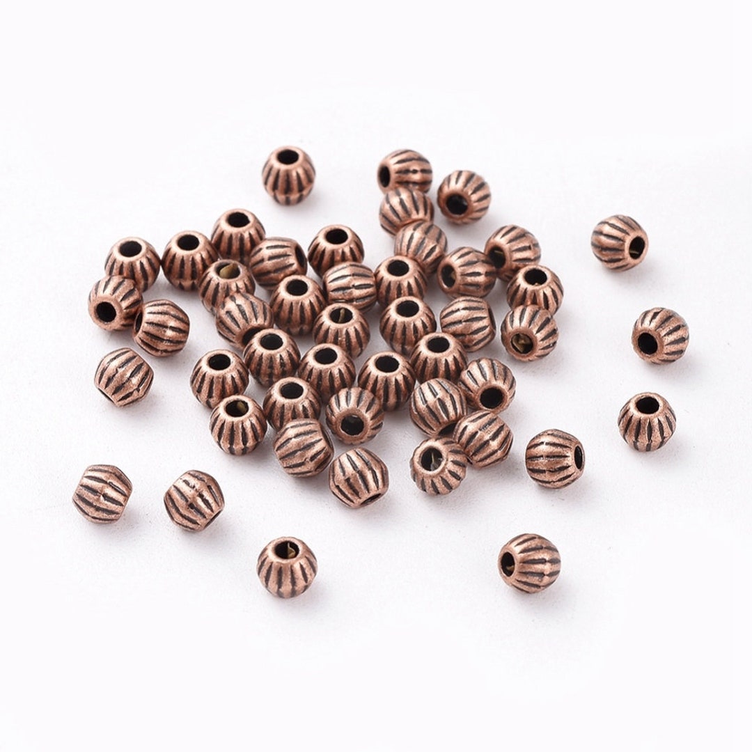 50 Corrugated Bicone Beads in Antique Copper, Double Cone 3.5x4mm ...