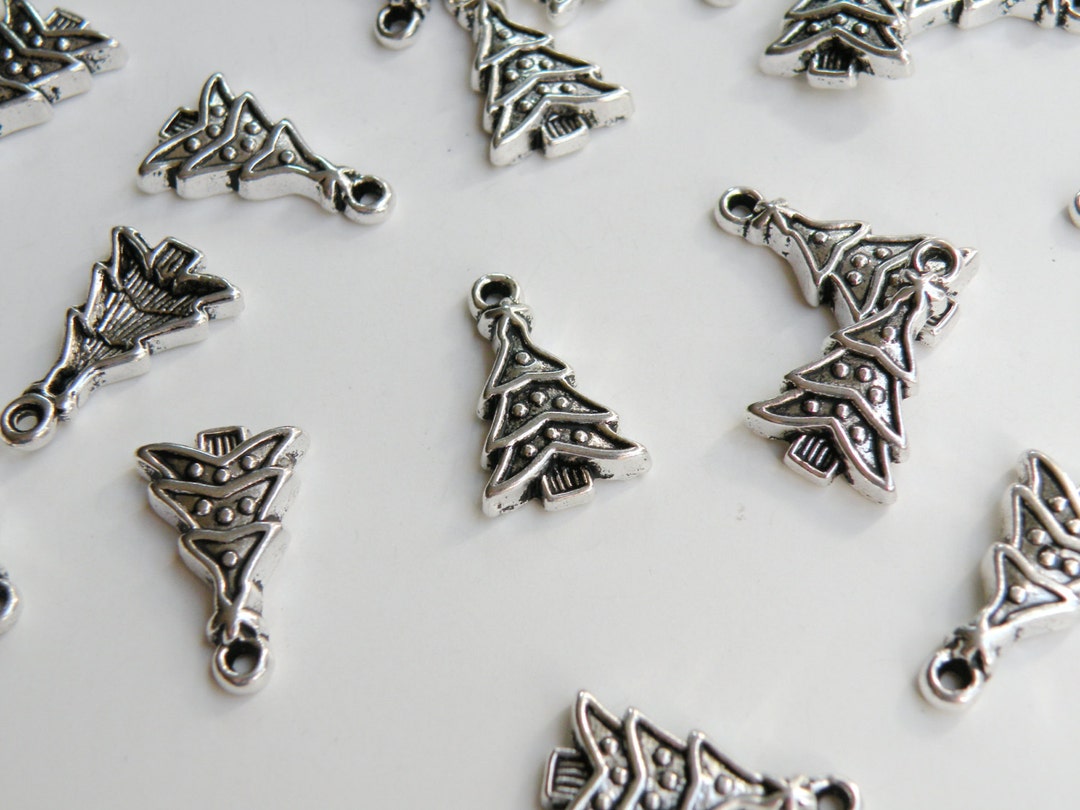 10 Christmas Tree Charms Antique Silver Metal 24x15mm DB02099 - Etsy