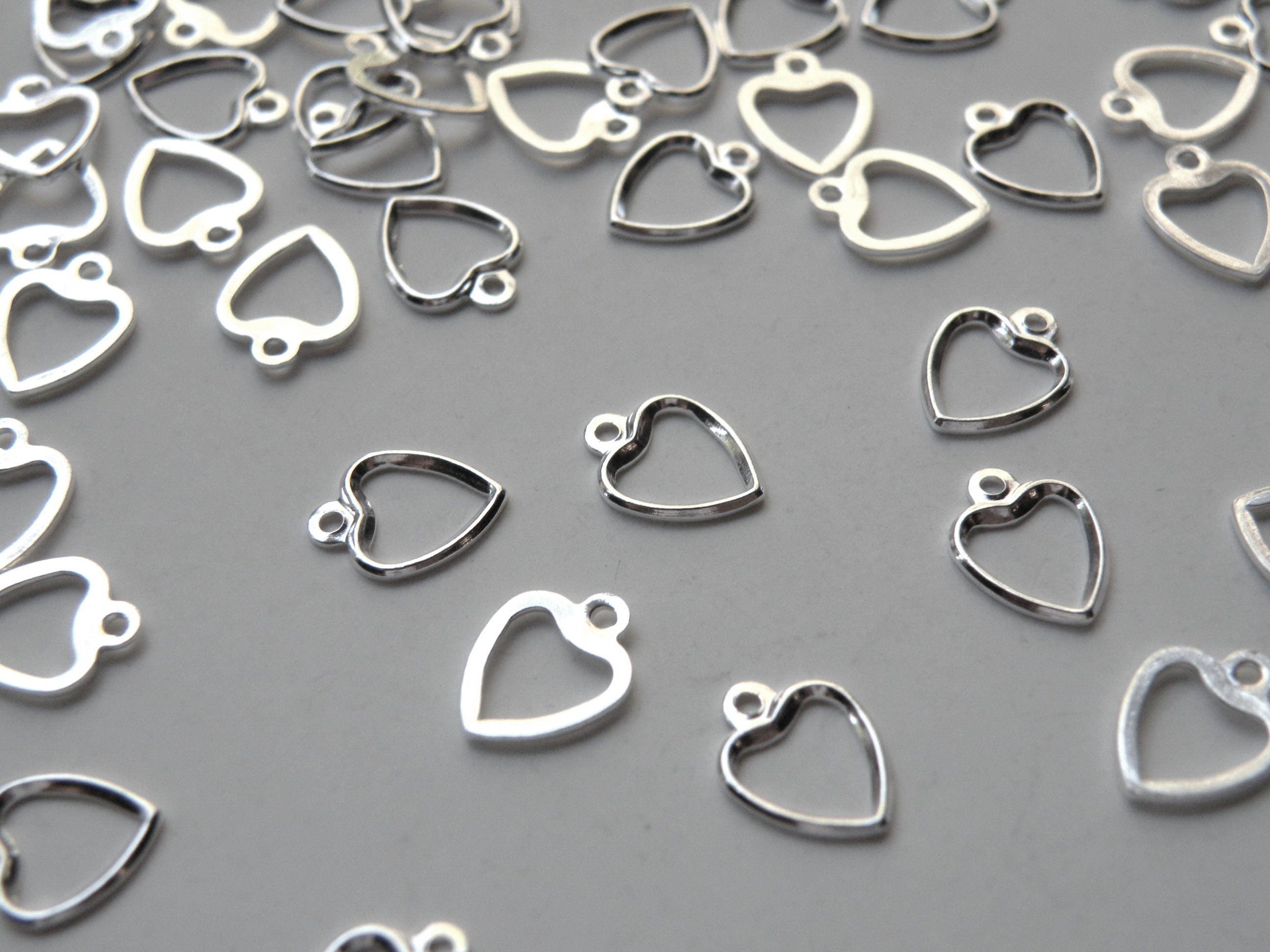 20 Simple little open heart charms shiny silver plated brass | Etsy