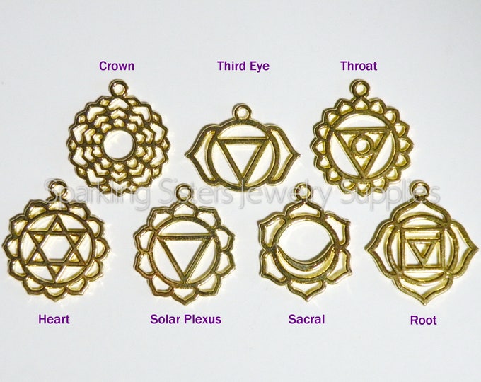 7 Chakras Charm Set Yoga Zen Meditation Shiny Gold Large | Etsy