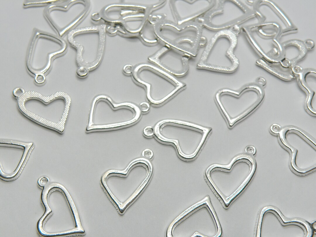 10 Slanting Open Heart Charms Shiny Silver 20x12mm PK0NRZ022 - Etsy