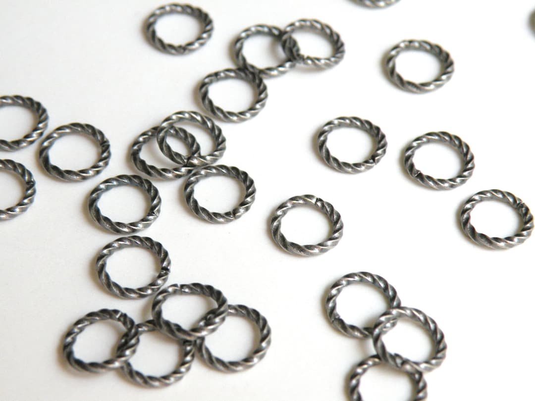 25 Fancy Twisted Jump Rings Open Round Antique Silver Plated Brass 8mm ...