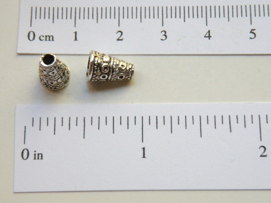 10 Fancy Cone End Beads With Circle and Dot Design Antique Silver ...