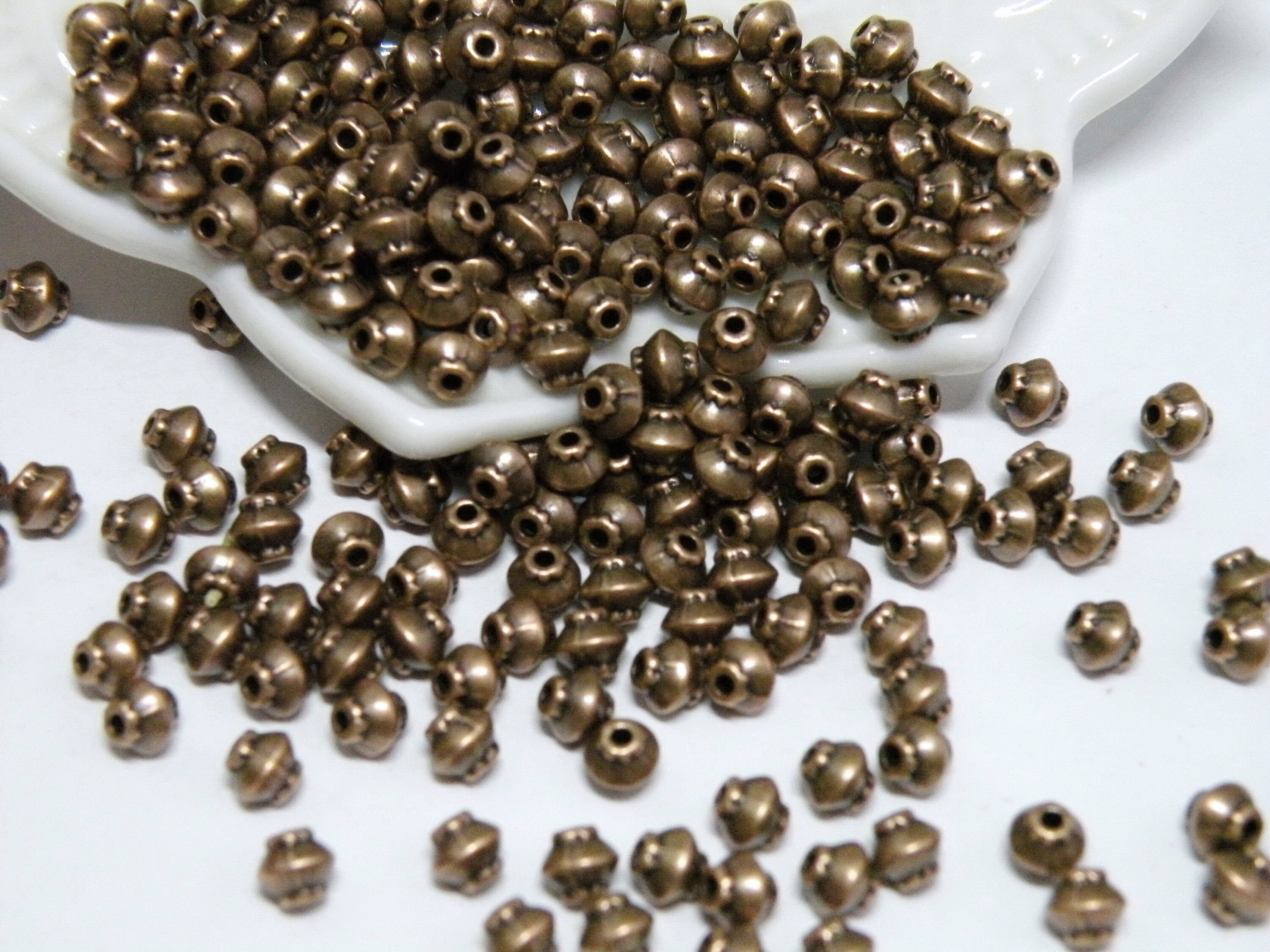 50 Fancy Bicone Beads, Tiny Double Cone, Antique Bronze Nickel Free ...