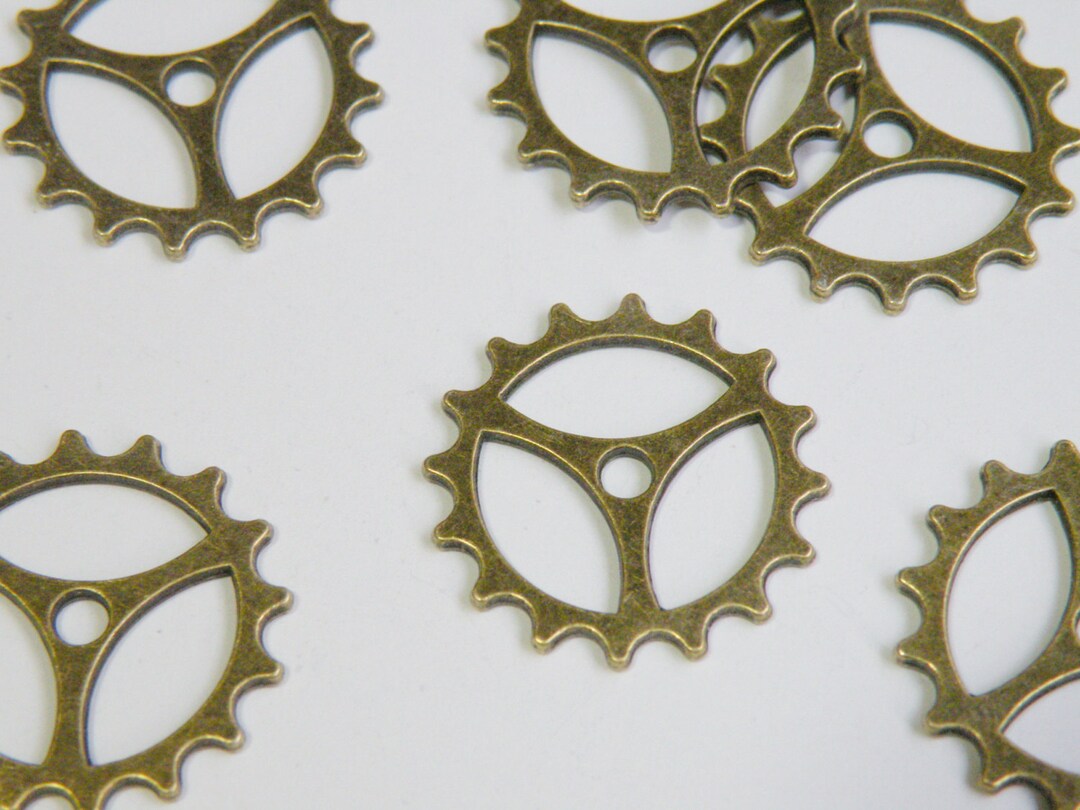 20 Steampunk Gear Charms Mechanical Cog Gear Connectors Antique Bronze ...