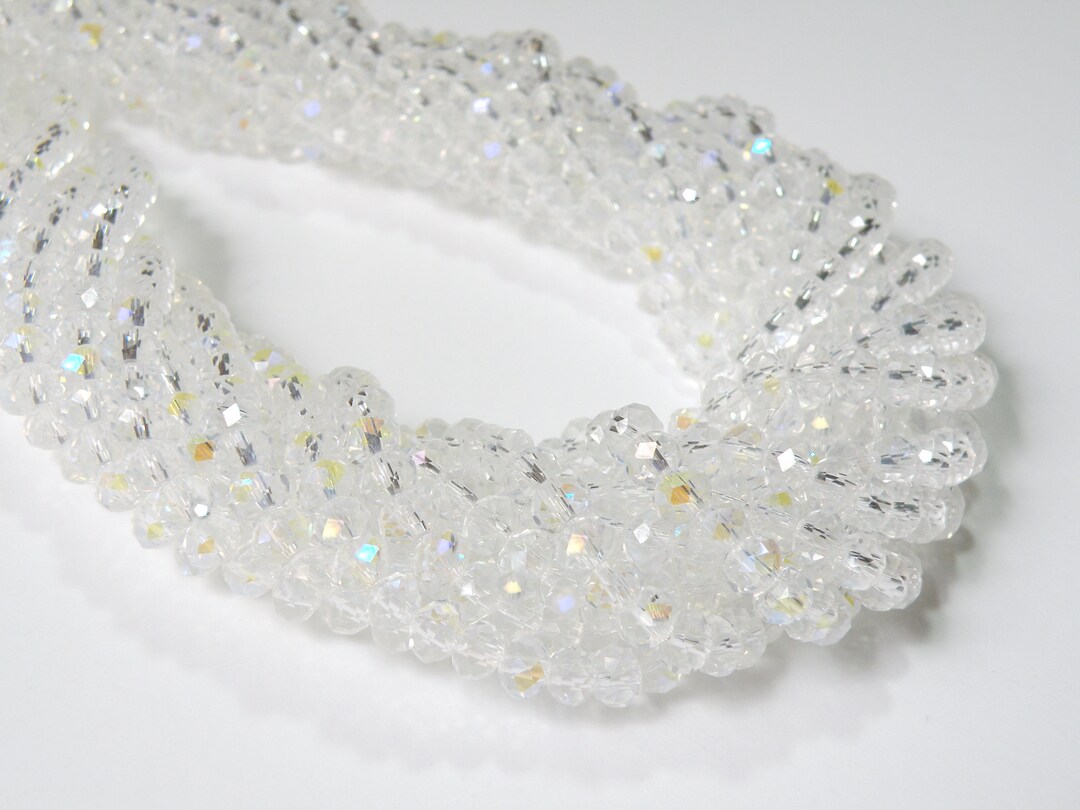 Clear AB Crystal Faceted Glass Rondelle Rainbow Beads 6x4mm Full Strand ...