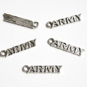 5 Army Military Charms Antique Silver 24x4.5mm Patriotic Pendants ...