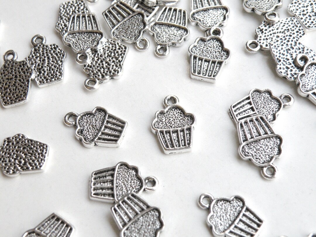 10 Sweet Cupcake Dessert Charms Antique Silver 17x12mm DB13325 - Etsy