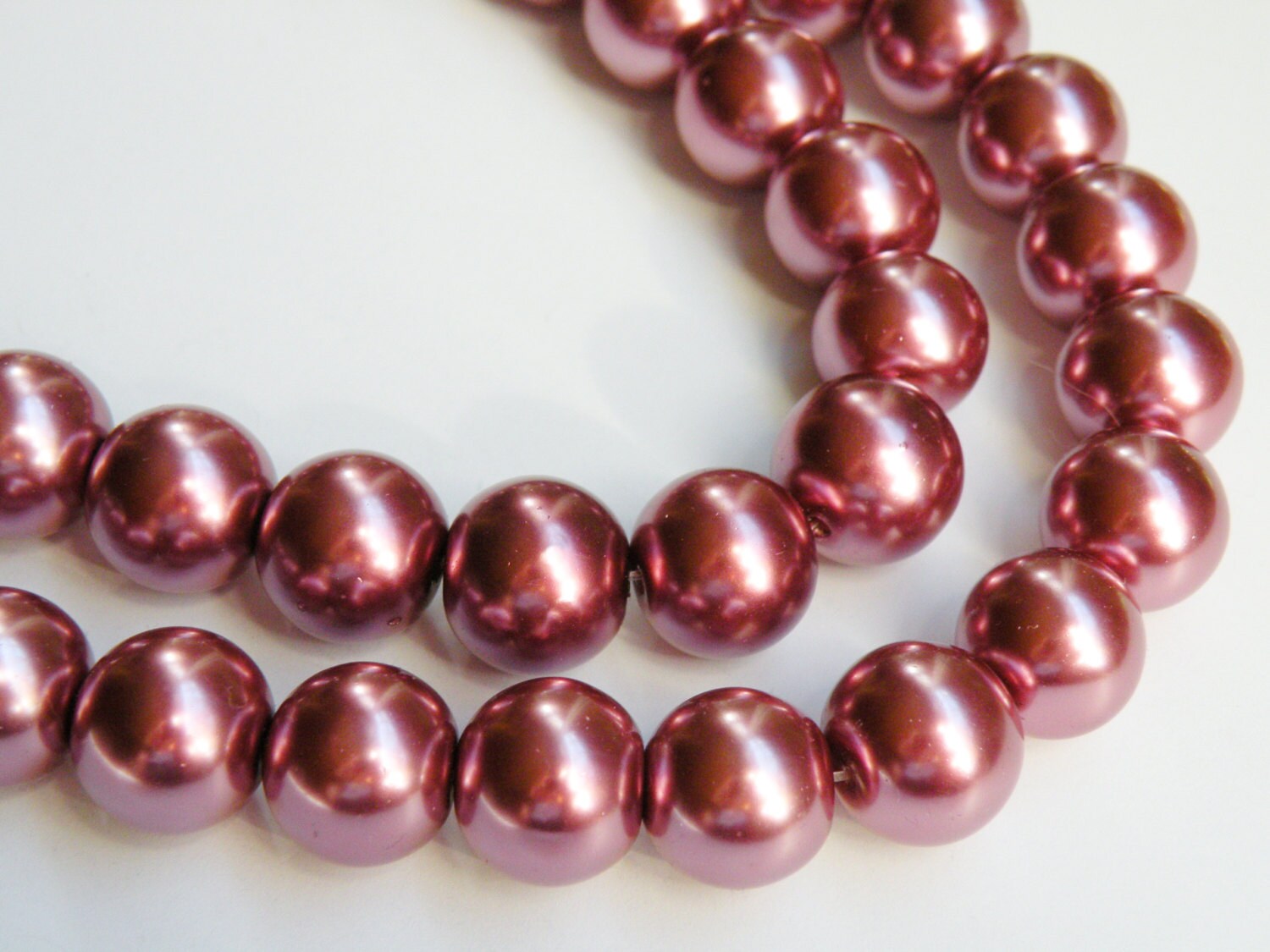 Dark Dusty Rose Mauve Glass Pearl Beads Round 14mm Full Strand 1752GL ...