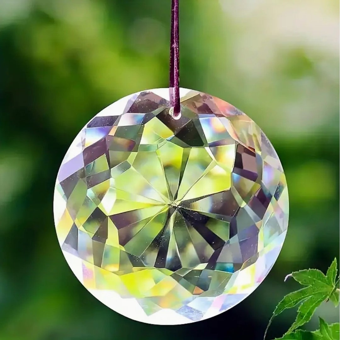 Sunflower Disc Sun Catcher, Faceted Round Clear K9 Crystal Glass ...