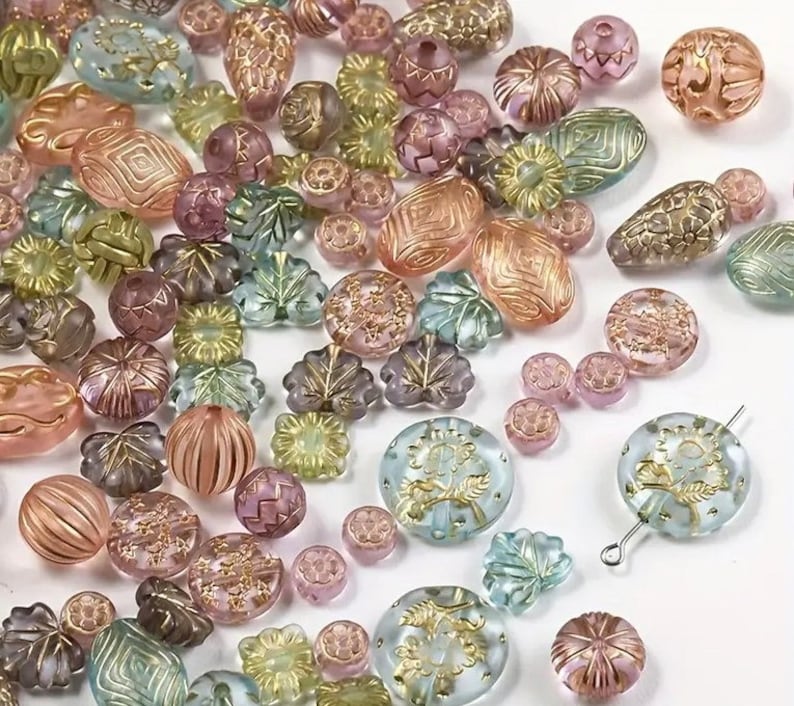 Ornate Gilt Vintage Look Acrylic Beads, Translucent Light Jewel Tones ...