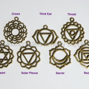 7 Chakras Charm Set Yoga Zen Meditation Antique Bronze Large Pendant ...