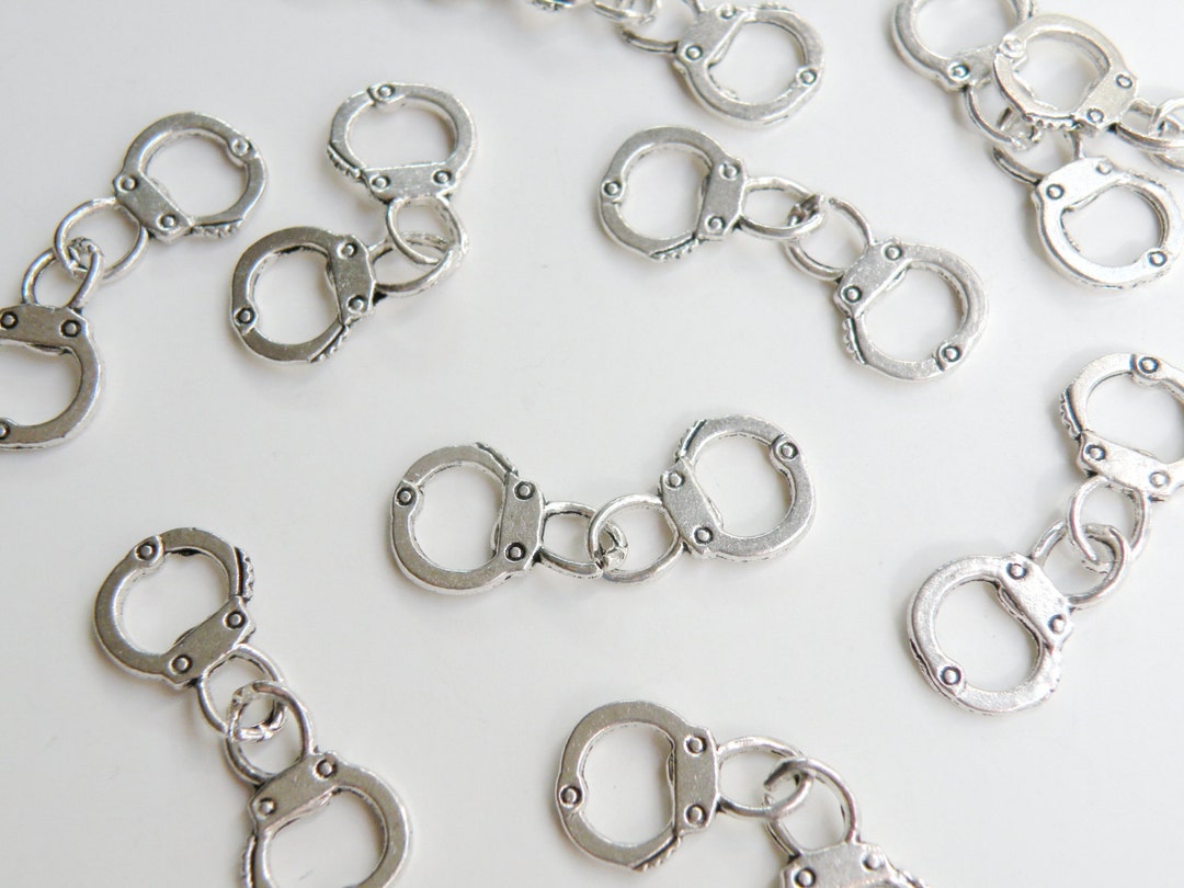10 Pair of Handcuffs 3D Charms Connector Links Police Law Enforcement ...