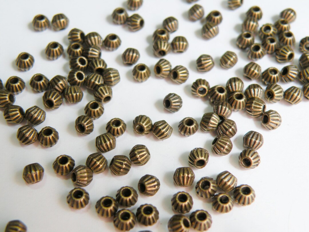 50 Corrugated Bicone Beads Antique Bronze Double Cone 3.5x4mm Nickel ...