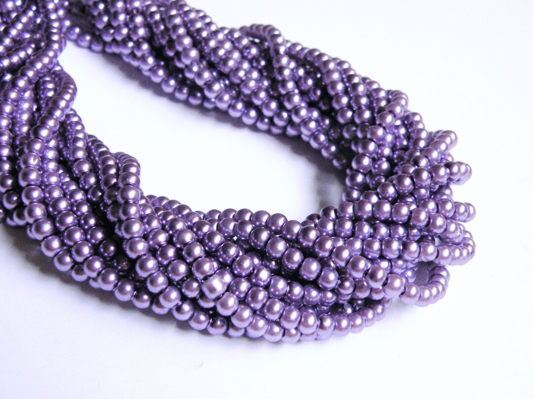 Blurple Glass Pearl Beads, Light Violet Purple Round 4mm Pearls, Full ...