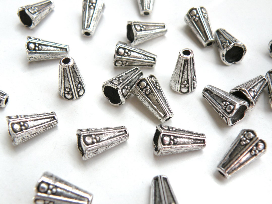10 Fancy Cone End Beads With Scalloped Edge Antique Silver 13x8mm ...