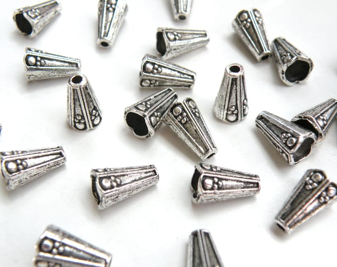 10 Fancy Cone End Beads With Scalloped Edge Antique Silver 13x8mm ...