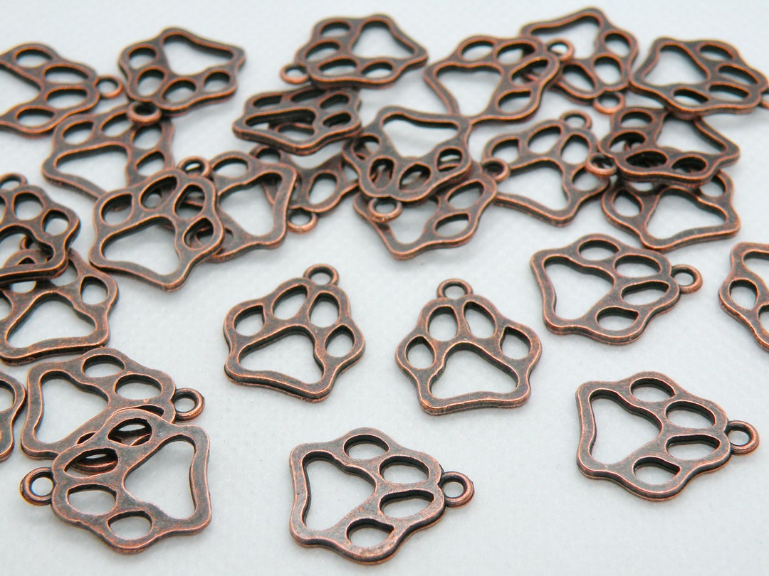 10 Animal Paw Cutout Charms, Dog Paw, Cat Paw, Bear Paw, Antique Copper ...
