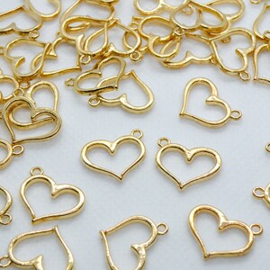 10 Open Heart Charms Shiny Gold 16x13mm DB0112823 - Etsy