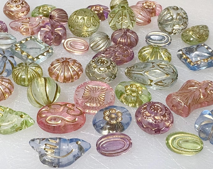 Ornate Gilt Vintage Look Acrylic Beads, Translucent Light Jewel Tones ...
