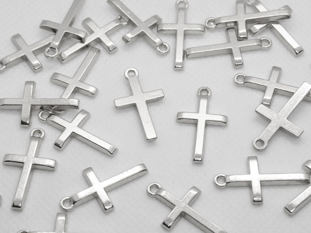 10 Beveled Cross Plain Smooth Charms Platinum Antique Silver 24x14mm ...