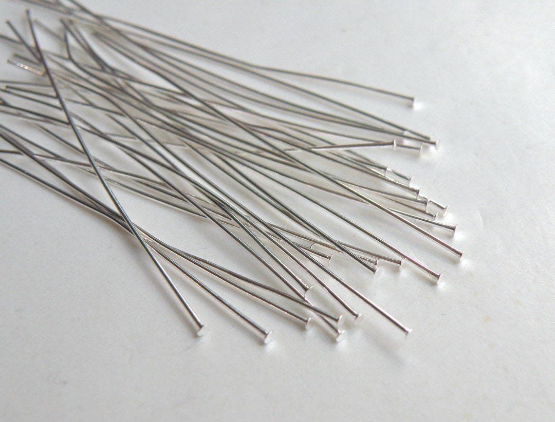 100 Head Pins Shiny Silver 2 Inches or 5cm 24 Gauge Nickel Free Brass ...
