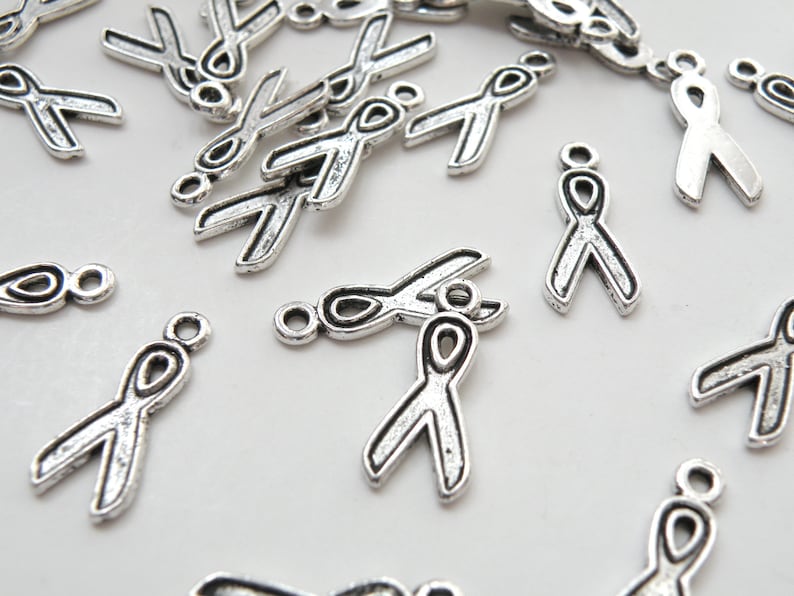 10 Awareness Ribbon Charms Antique Silver 20x9mm DB05486 - Etsy