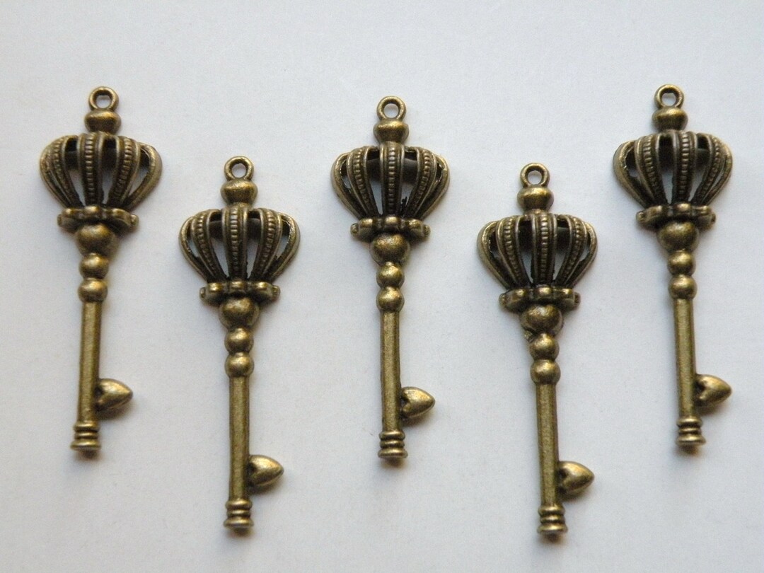 5 Crown Key Charms Large Vintage Inspired Steampunk Antique Bronze ...