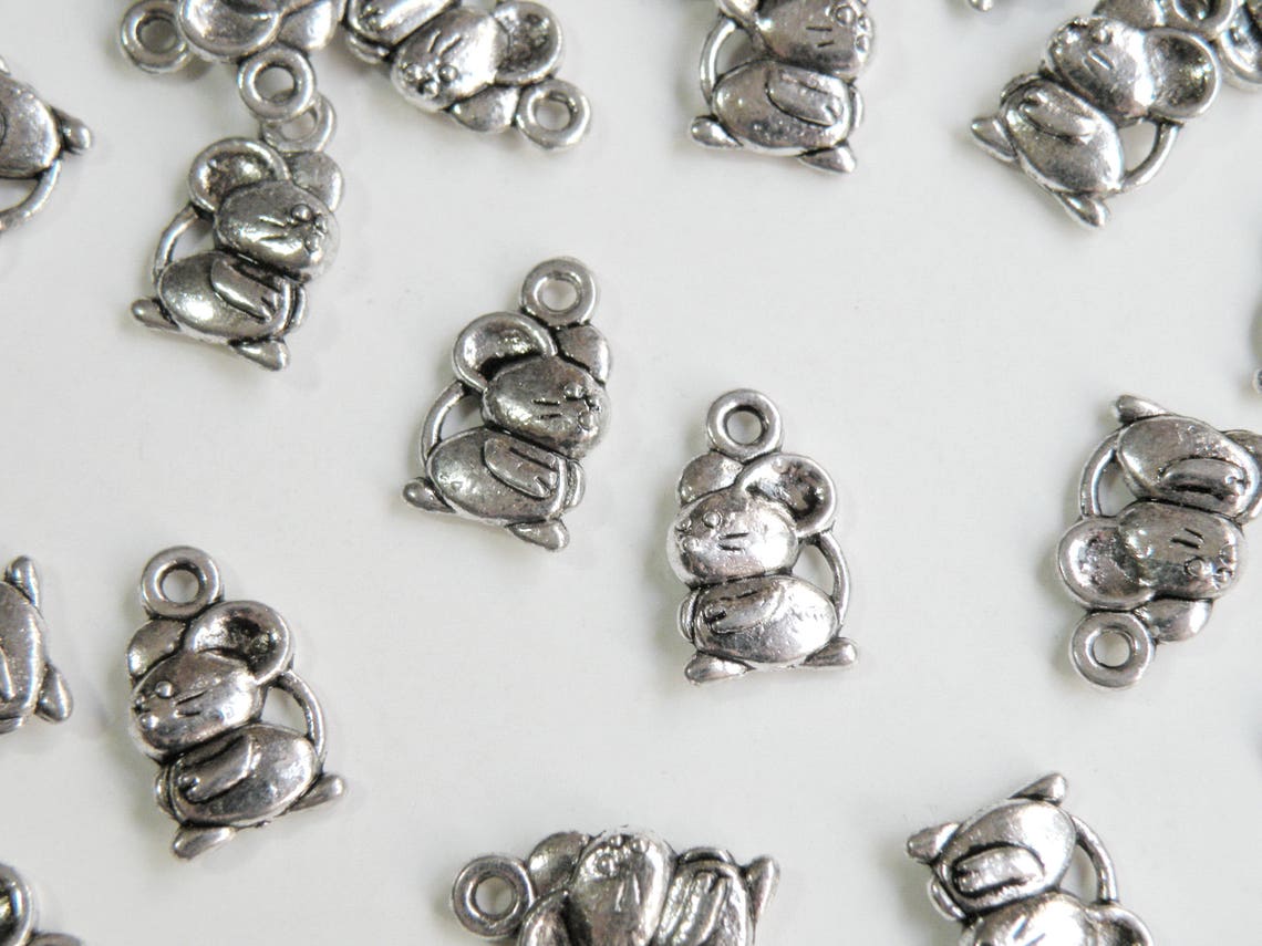 10 Mouse Rat Charms Chinese Year of the Rat Zodiac Antique Silver ...