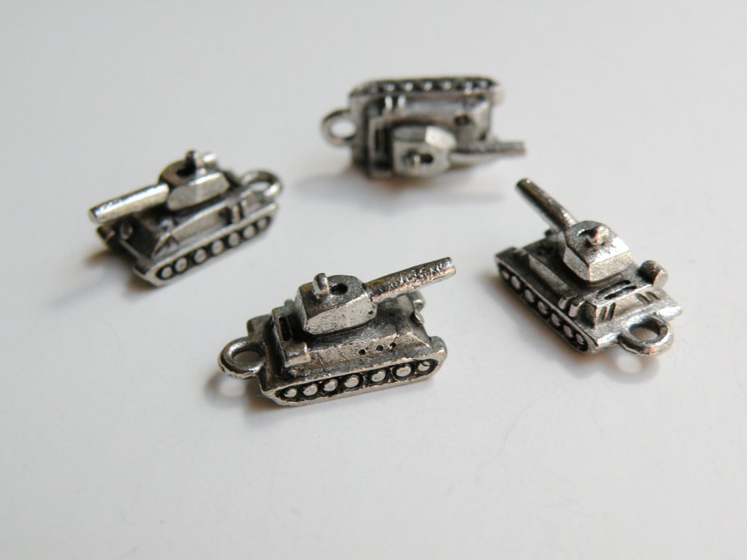 2 Army Tank 3D Charms Military Charm Antique Silver Armored Fighting ...