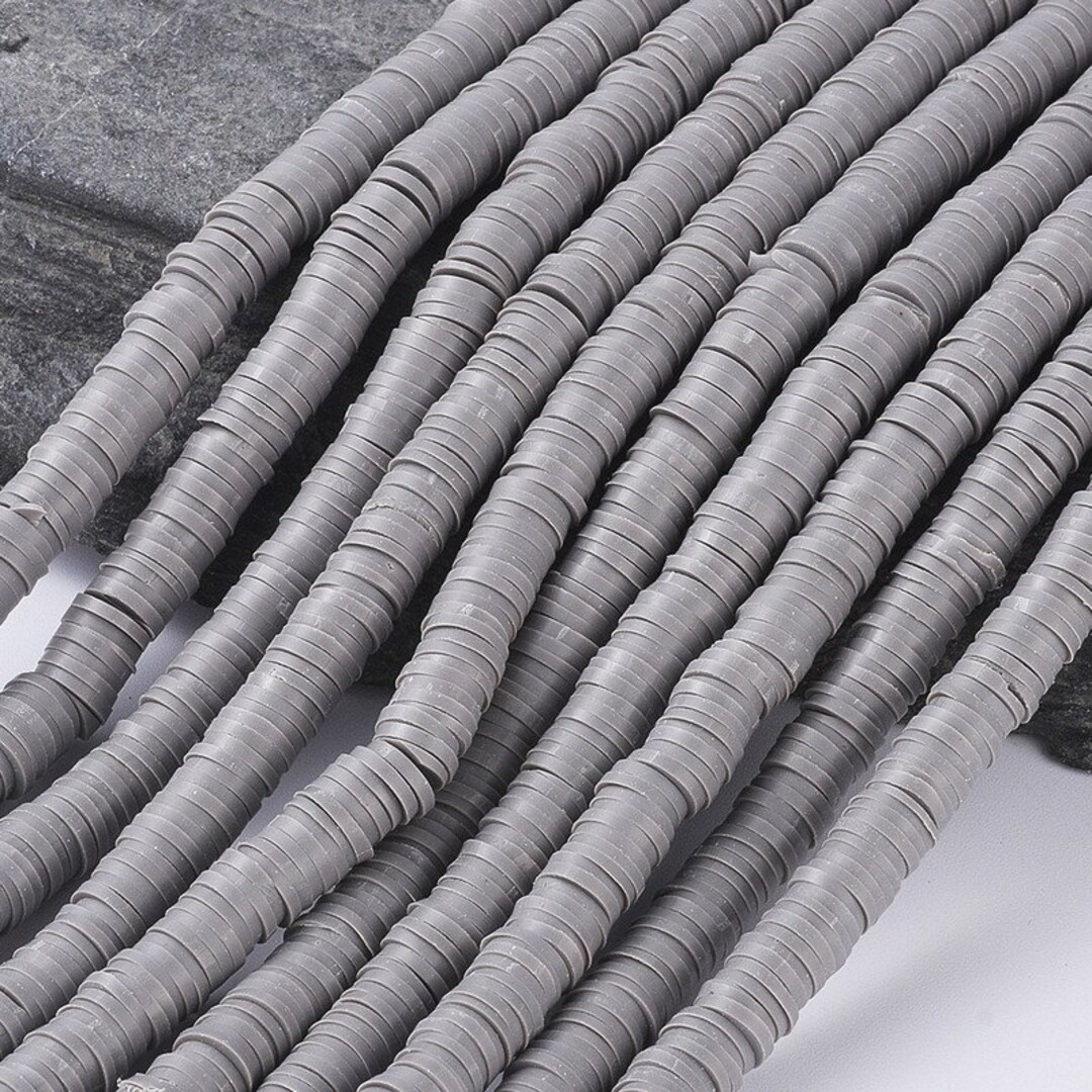 Elephant Gray Grey Polymer Clay Heishi Beads Handmade Flat Round Disc ...