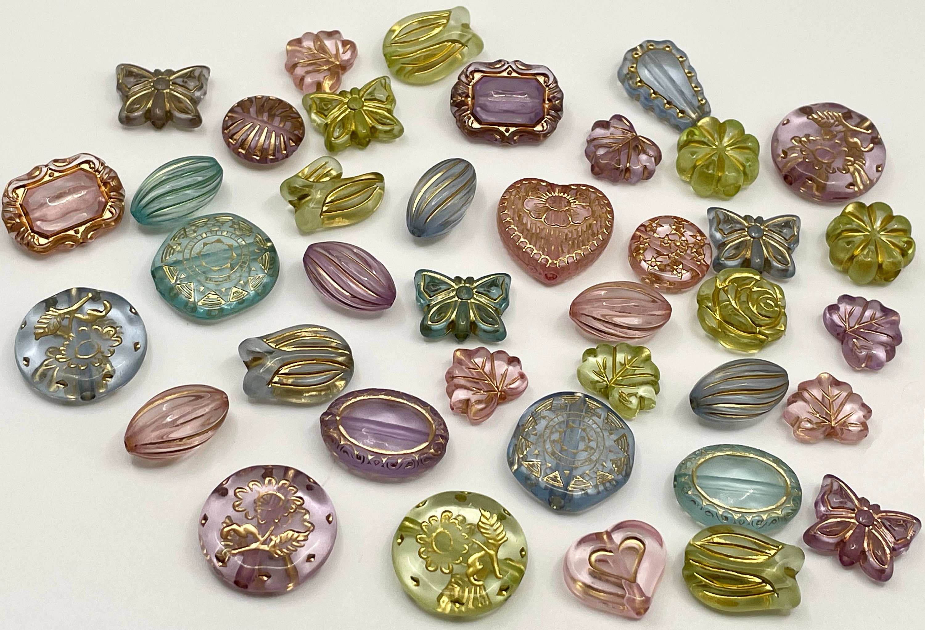 Ornate Gilt Vintage Look Acrylic Beads, Translucent Light Jewel Tones ...