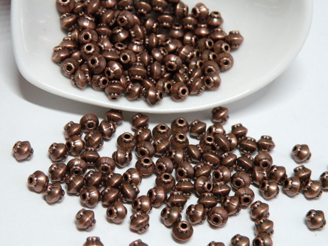 50 Tiny Double Cone Fancy Bicone Beads, Antique Copper Metal Spacers 4 ...