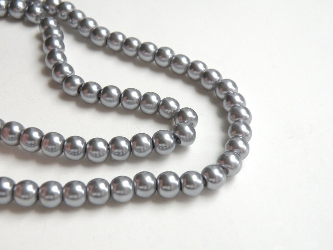 Pewter Glass Pearl Beads Round 6mm Full Strand Charcoal Gray 7755GB - Etsy