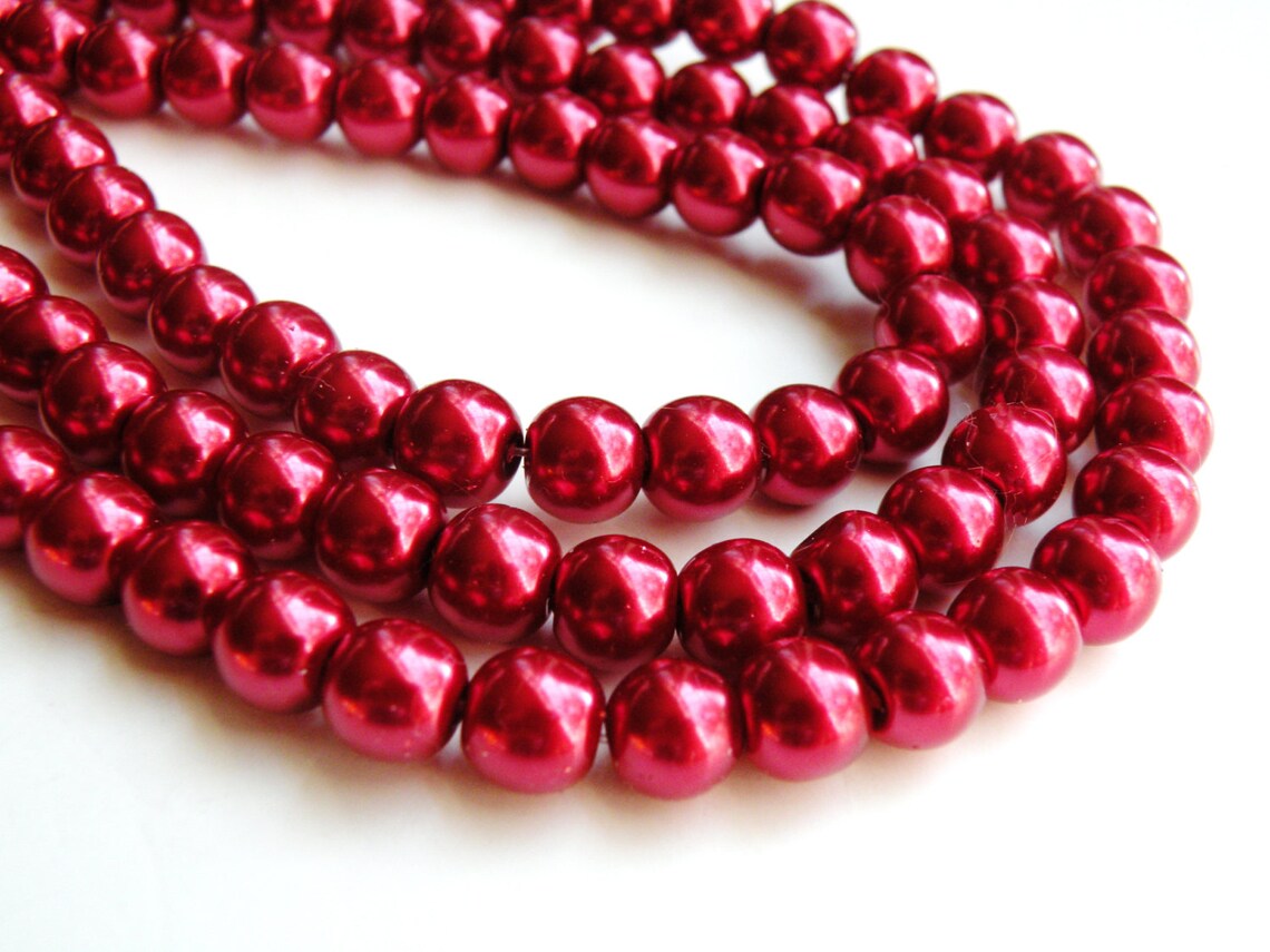Cranberry Red Glass Pearl Beads Round 8mm Full Strand DB11408 - Etsy