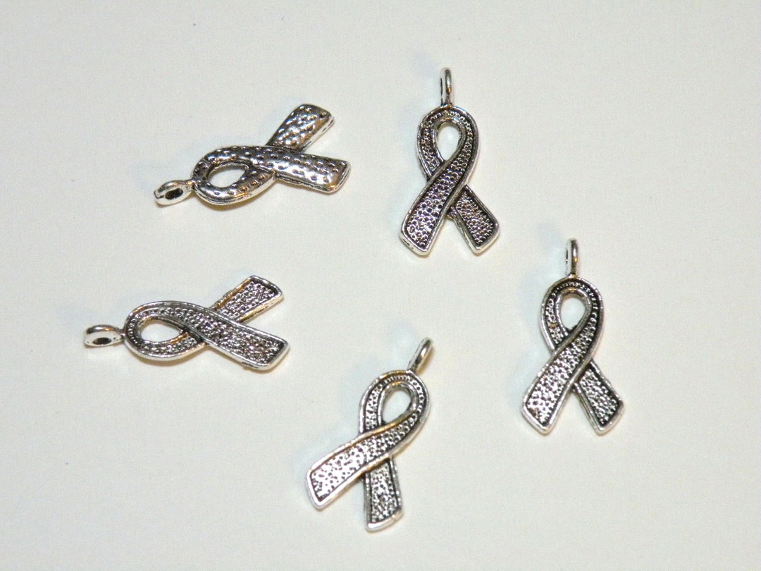 10 Awareness Ribbon Charms Antique Silver Cause Ribbons 17x10mm PB818 ...
