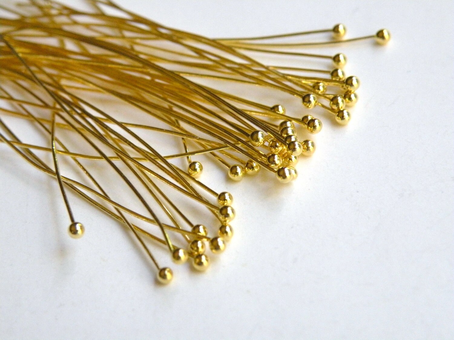 100 Shiny Gold Ball Head Pins 2 Inch or 5cm Long 24 Gauge Nickel Safe ...